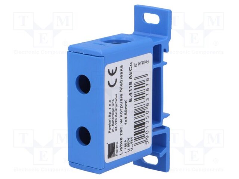 E.4118/CU Splice terminal: rail; 125A; 600V; screw terminal; blue ...
