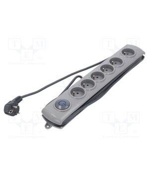 50166 Plug socket strip: protective; Sockets: 6; 230VAC; 10A; grey; 3m ...