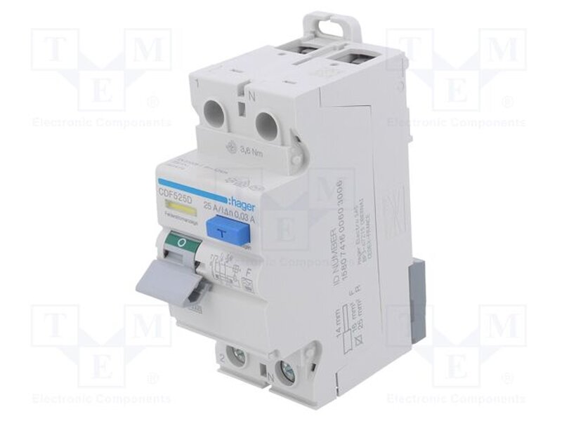 CDF525D RCD breaker; Inom: 25A; Ires: 30mA; Max surge current: 250A ...