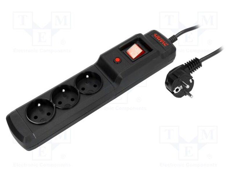 M3/15/CZ Plug socket strip: protective; Sockets: 3; 250VAC; 10A; black ...