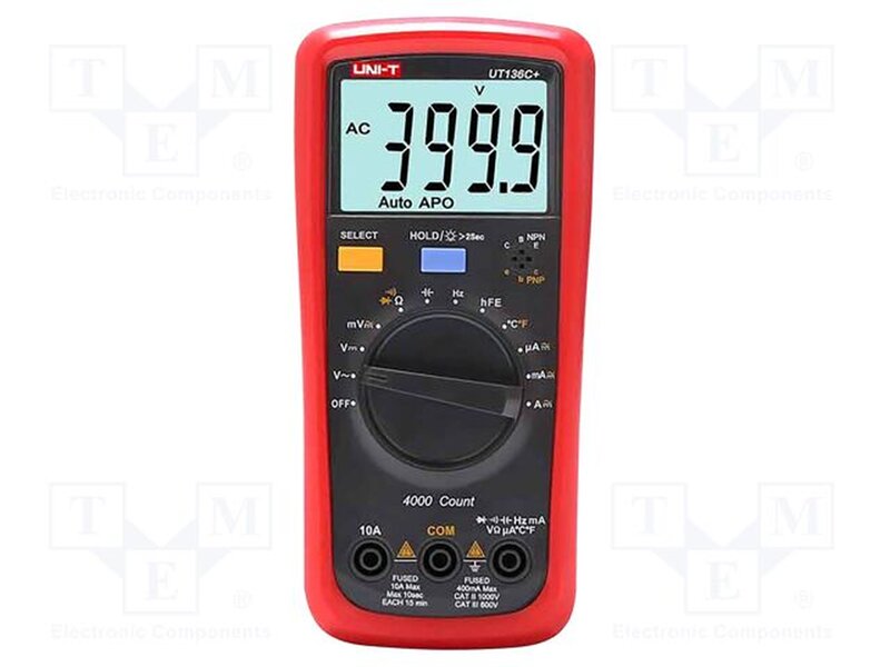 UT136C+ Digital multimeter; LCD; (3999); VDC: 400mV,4V,40V,400V,1kV ...